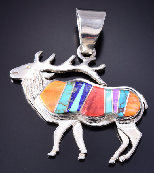 Silver Multistone Navajo Inlay Strong Elk Pendant by Pamela Daniels 5L ...