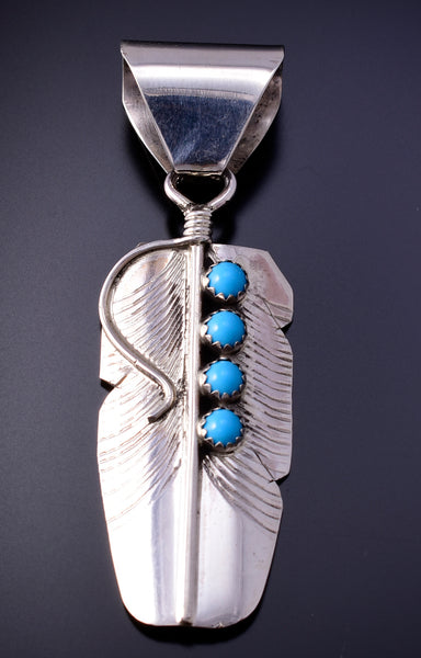 Silver & Turquoise Eagle Feather Navajo Pendant by Chester Charley 4L2 ...