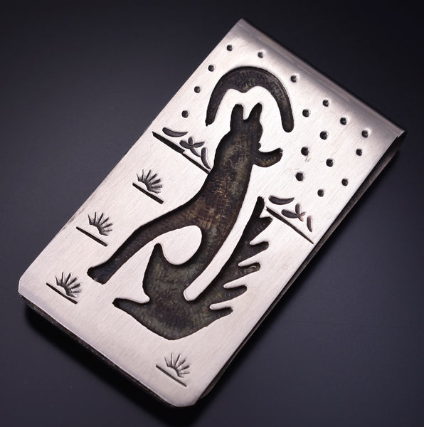 Silver Navajo Handmade Howling Wolf Money Clip by Ralph Bia Sr. 5B14P ...