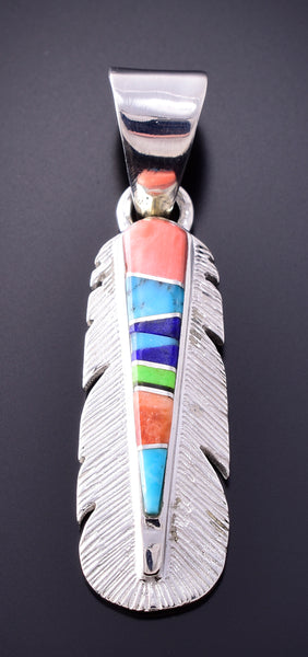 Silver Multistone Navajo Inlay Eagle Feather Pendant by TSF 3L08Y ...