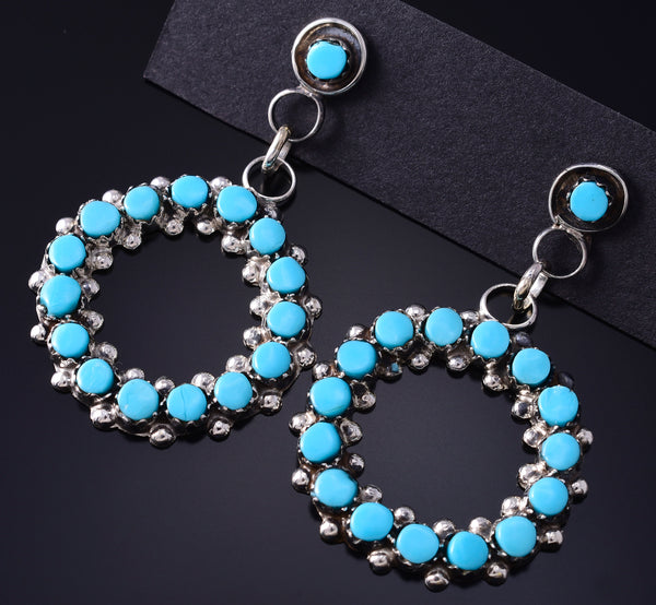 Silver & Turquoise Zuni Petit Point Hoop Earrings by Marlon Quam 5G22L ...