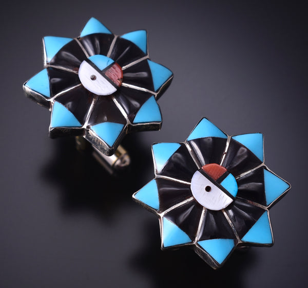 Silver Multistone Zuni Inlay Sunface Cuff Links by Pauline Lonjose 5B1 ...