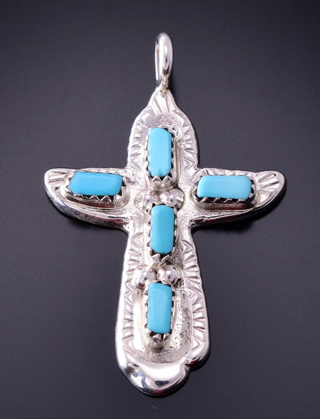 Silver & Turquoise Zuni Handmade Cross Pendant by Cecelia Iule 4E27S ...