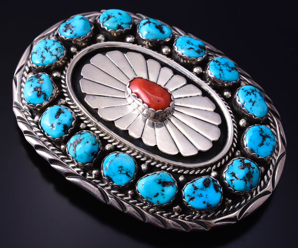 Vintage Silver & Turquoise w/ Coral Navajo Buckle by Danny Dale 5K22A ...